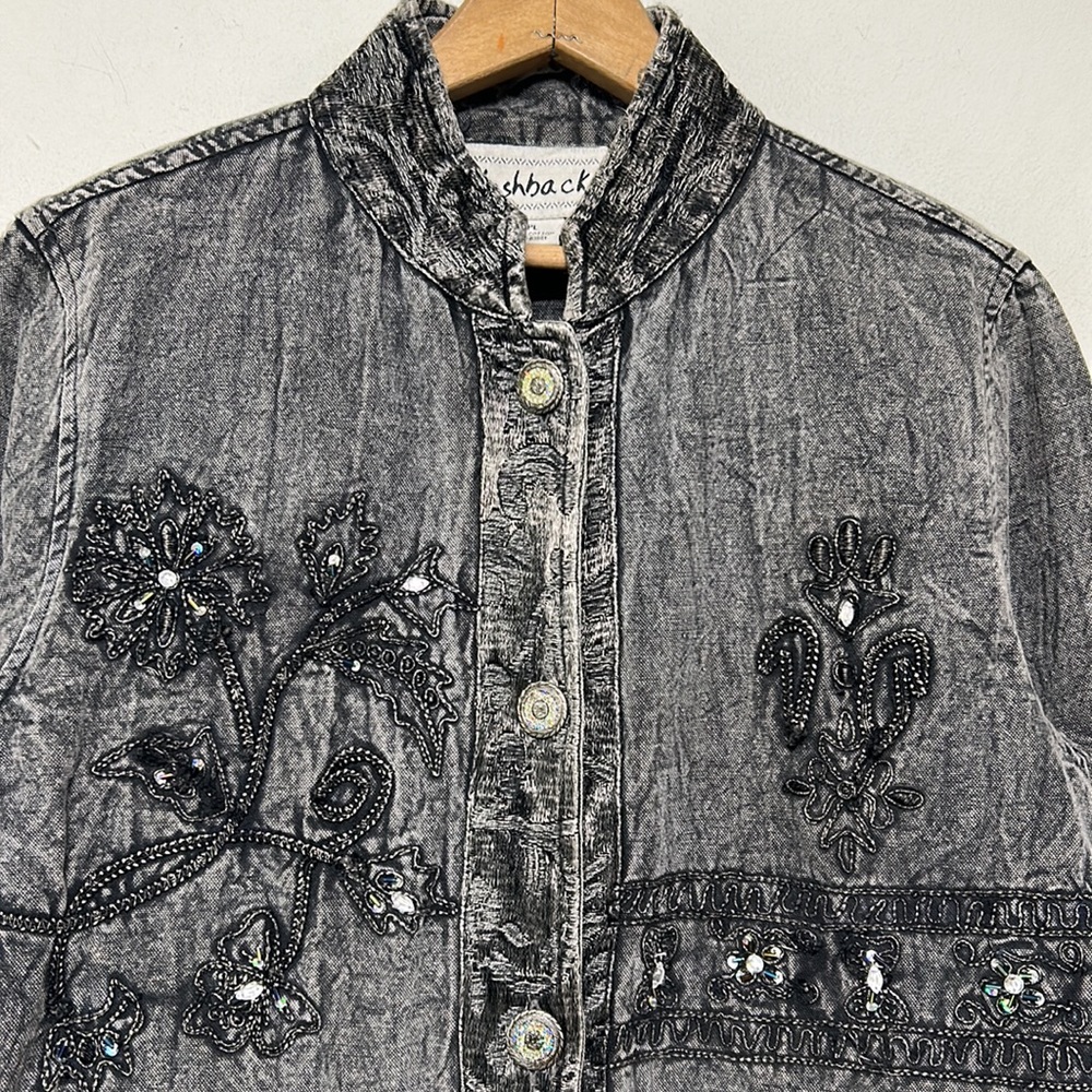 Vintage Flashback Gray Embroidered Sequin Jacket Boho… - Gem